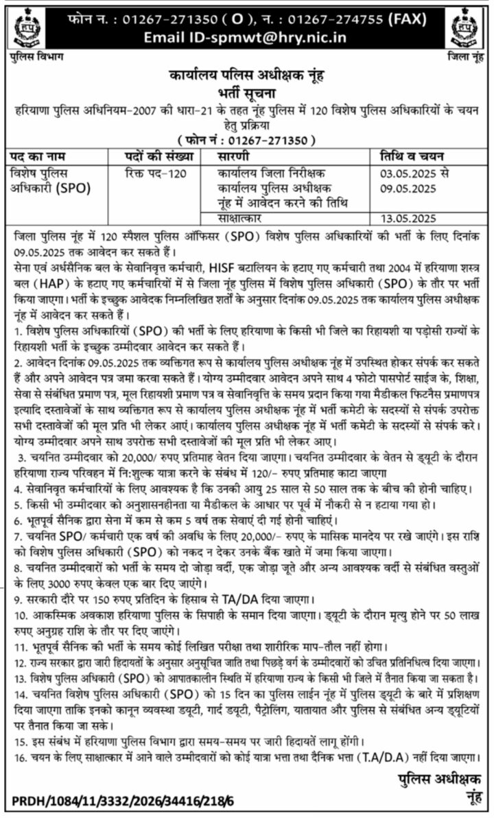 Haryana Police SPO Recruitment 2025: हरियाणा पुलिस भर्ती - SARKARI JOB HUBS